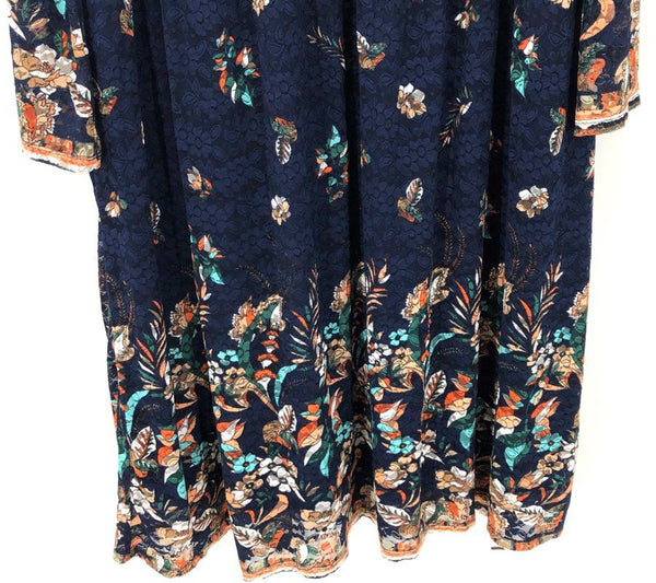 Suzanne Betro Women's Blue Floral Lace Overlay Boho Midi Dress NWT Siz ...